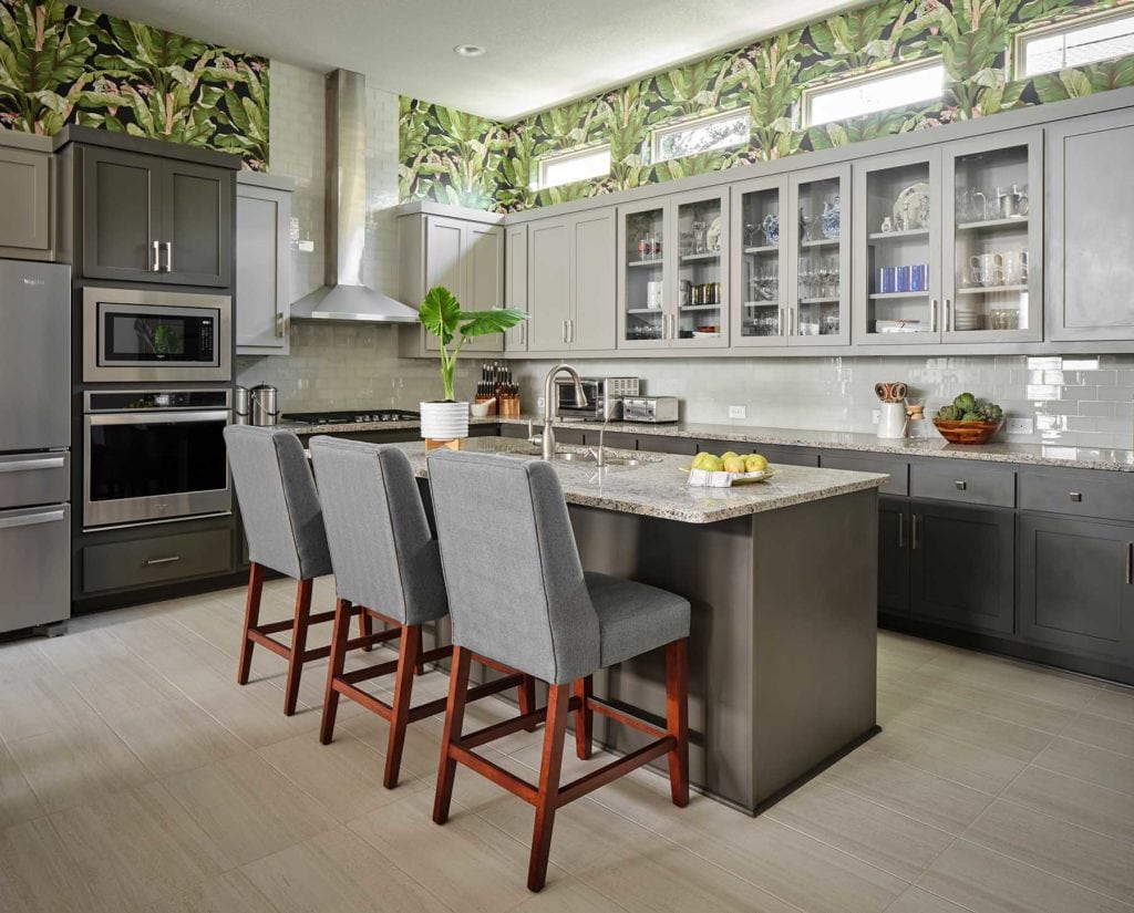 Banana Leaf Wallpaper in a Contemporary Kitchen - Paper Moon
